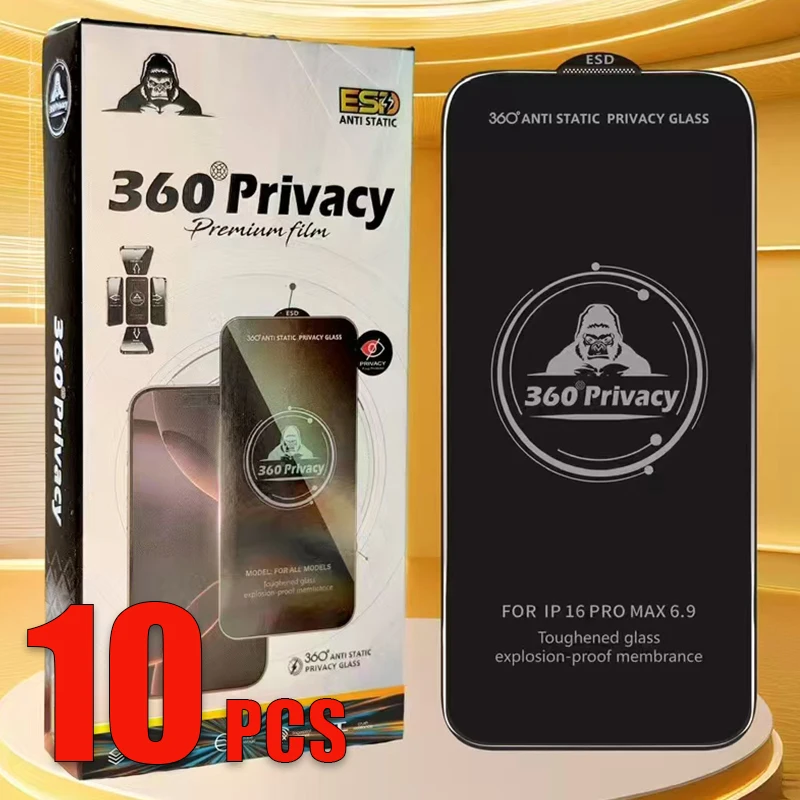 10pcs 360° Privacy ESD Tempered Glass 9H Premium Screen Protector Film ...