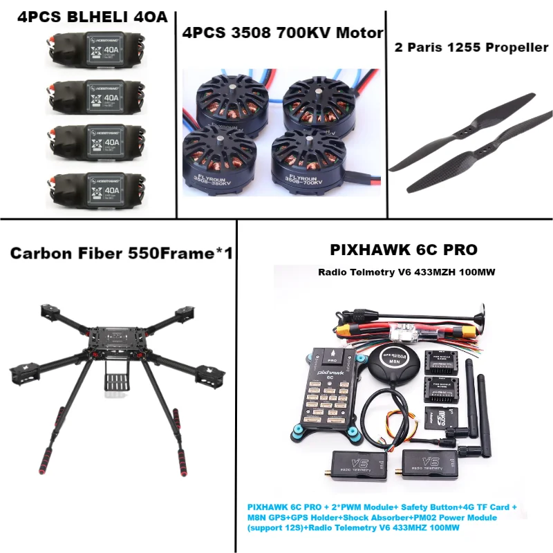 RctoSk-550-Hexa-Frame-PIXHAWK-6C-PRO-M8N-M9N-M10-Control-Carbon ...