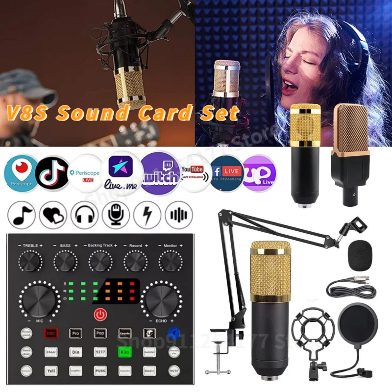 V8S-Microphone-Sound-Card-BM800-Microphone-Kits-Sound-Mixer-Live-Audio ...