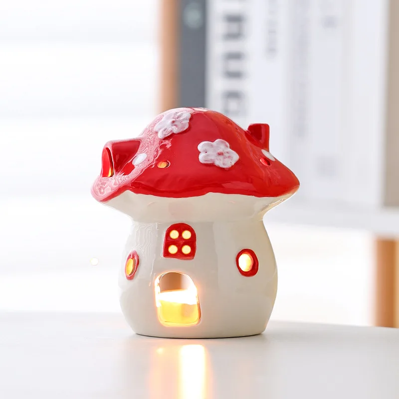 Creative-Ceramic-Mushroom-House-Candle-Holder-Mushrooms-Figurine-Indoor ...