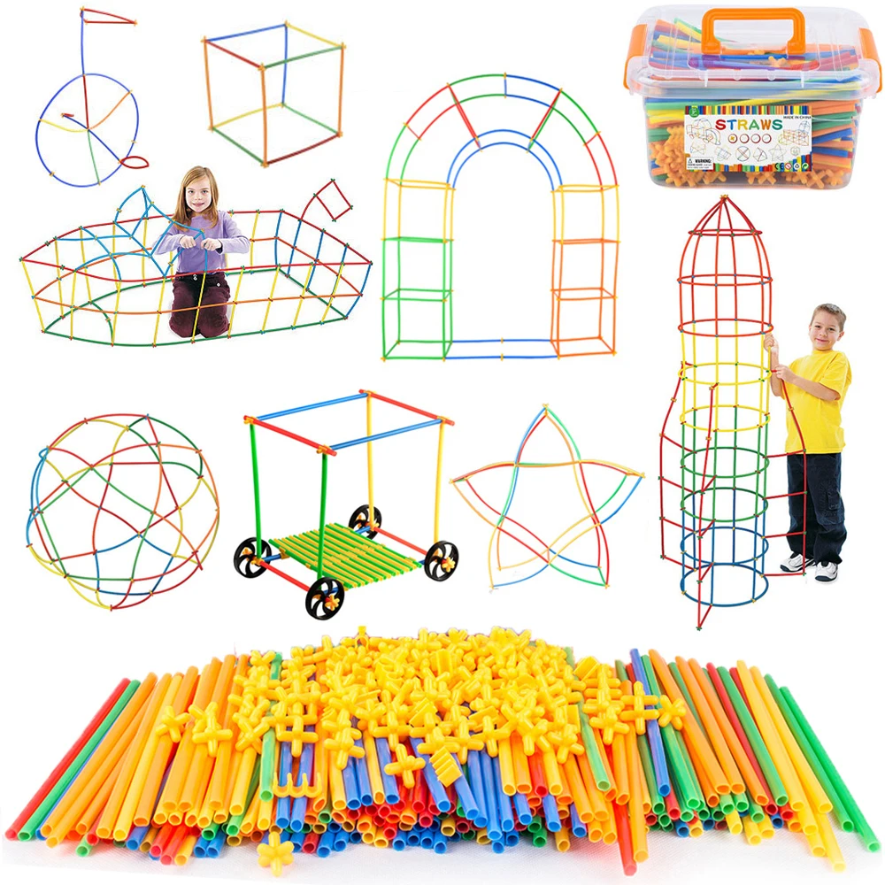 4D DIY Straw Building Blocks Plastic Stitching Inserted Construction ...