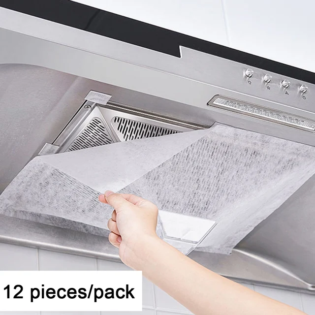 12pcs Disposable Oil-Absorbing Paper Kitchen Range Hood Attract Oiled ...