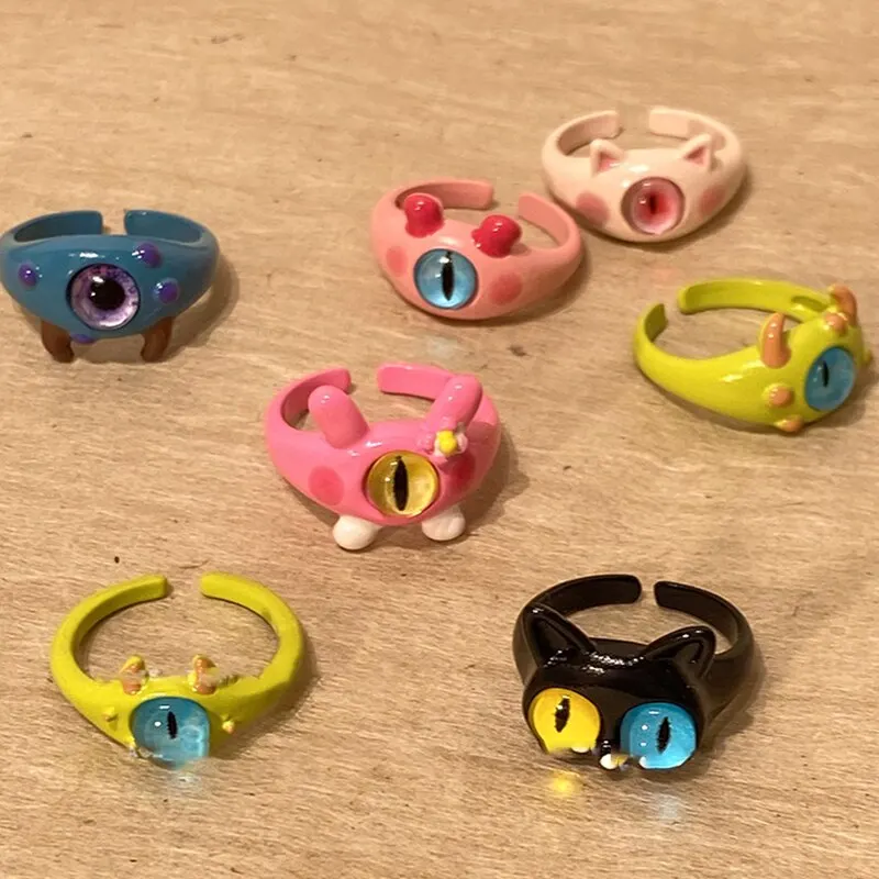 3-Pcs-set-Cute-Green-Monster-Eye-Ring-For-Women-Men-Black-Cat-Eyes-Open ...