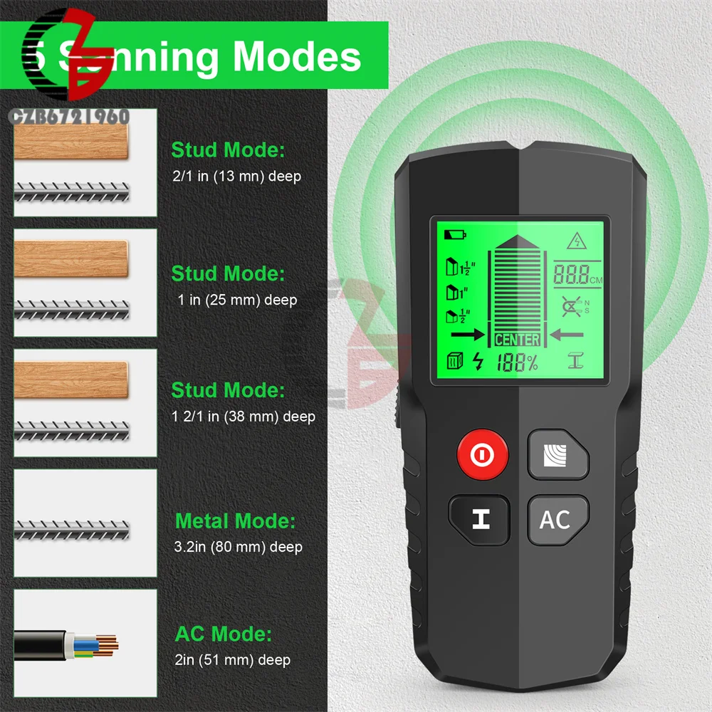 LCD-Display-Metal-Detector-Backlit-Wood-Stud-Finder-Cable-Wires-Depth ...
