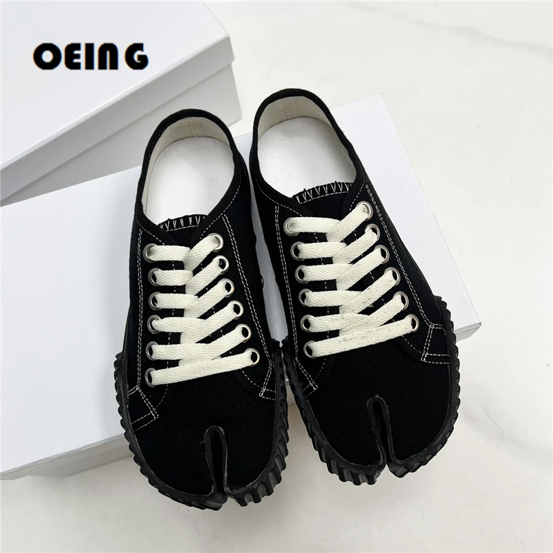 Unisex-Split-Toe-Canvas-Low-top-Sneakers-Women-Men-s-Tabi-Lace-Closure ...