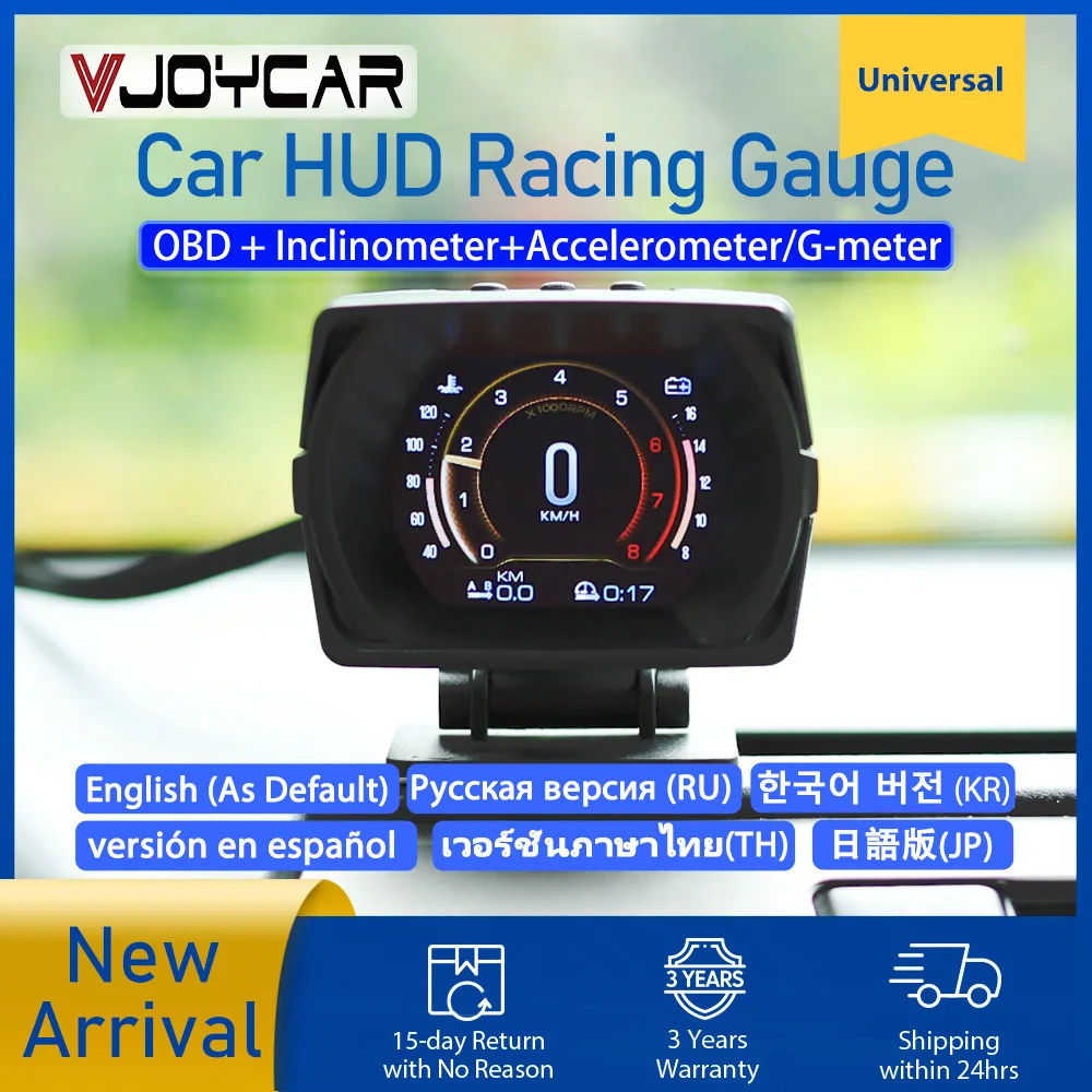 Vjoycar V63 OBD HUD 게이지 자동 디스플레이 디지털 가속도계 경사계, 오프로드 다기능 자동차 액세서리, 100 ...