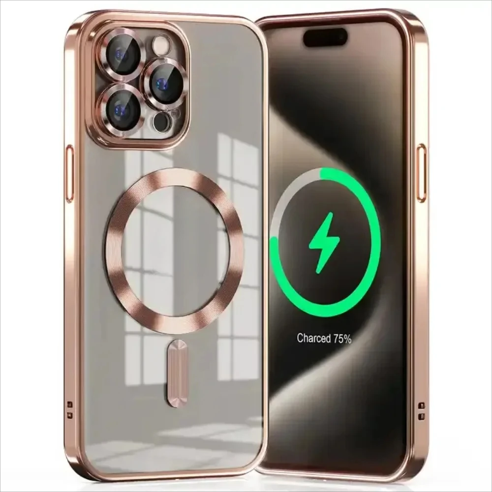 Luxury-Plating-Magnetic-Transparent-Case-For-iPhone-15-11-12-13-14-Pro ...