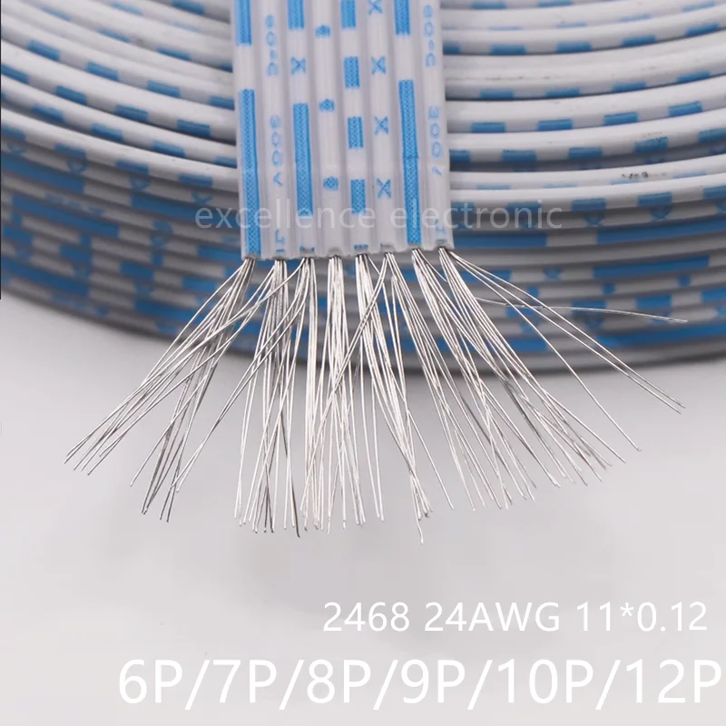 1Meter 2468 Blue White Flat Cable Ph2/xh2.54 Extended Power Connect Wire 24AWG 6/7/8/9/10/12P ...