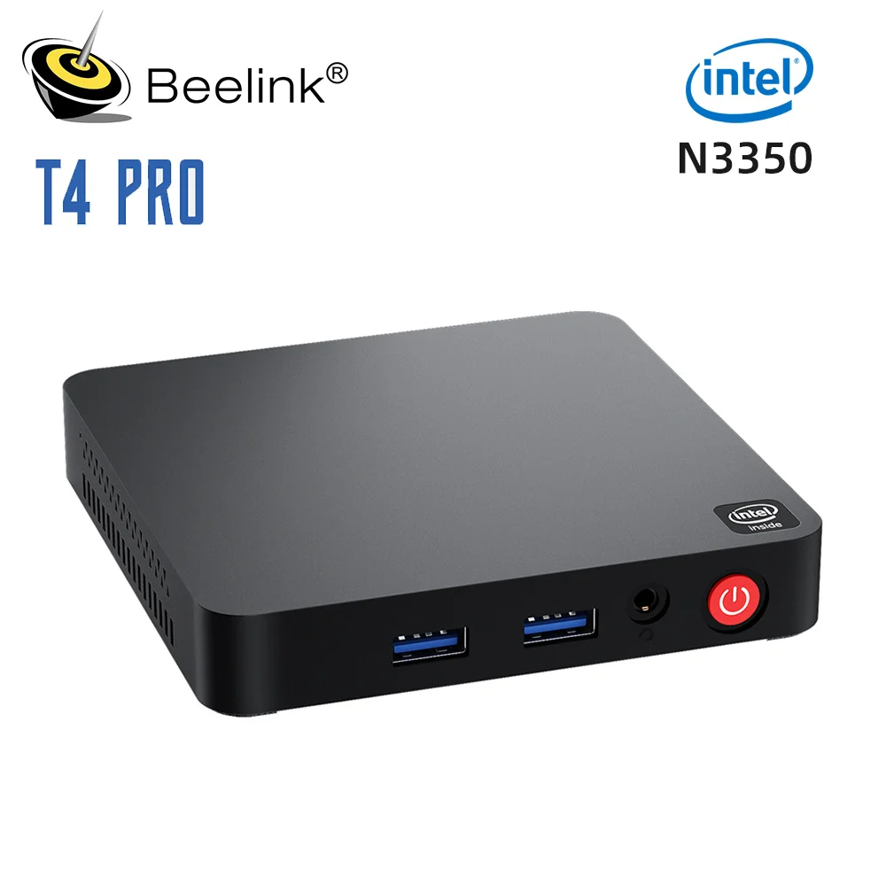 Beelink T4 Pro 미니 PC 인텔 셀러론 N3350 윈도우 10, 4GB DDR4 64GB eMMC 지원, 듀얼 ...