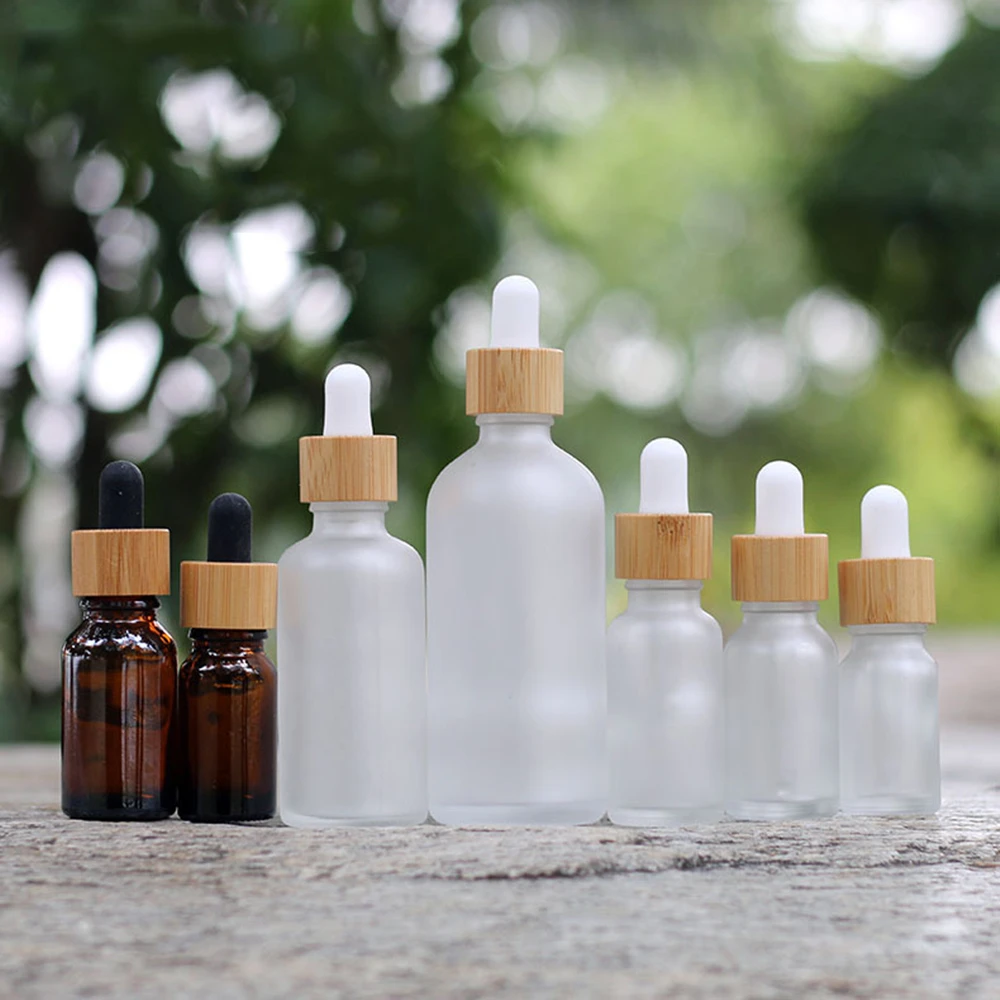 Natural Bamboo Dropper Bottles, Thick Frosted Amber Glass Tincture ...