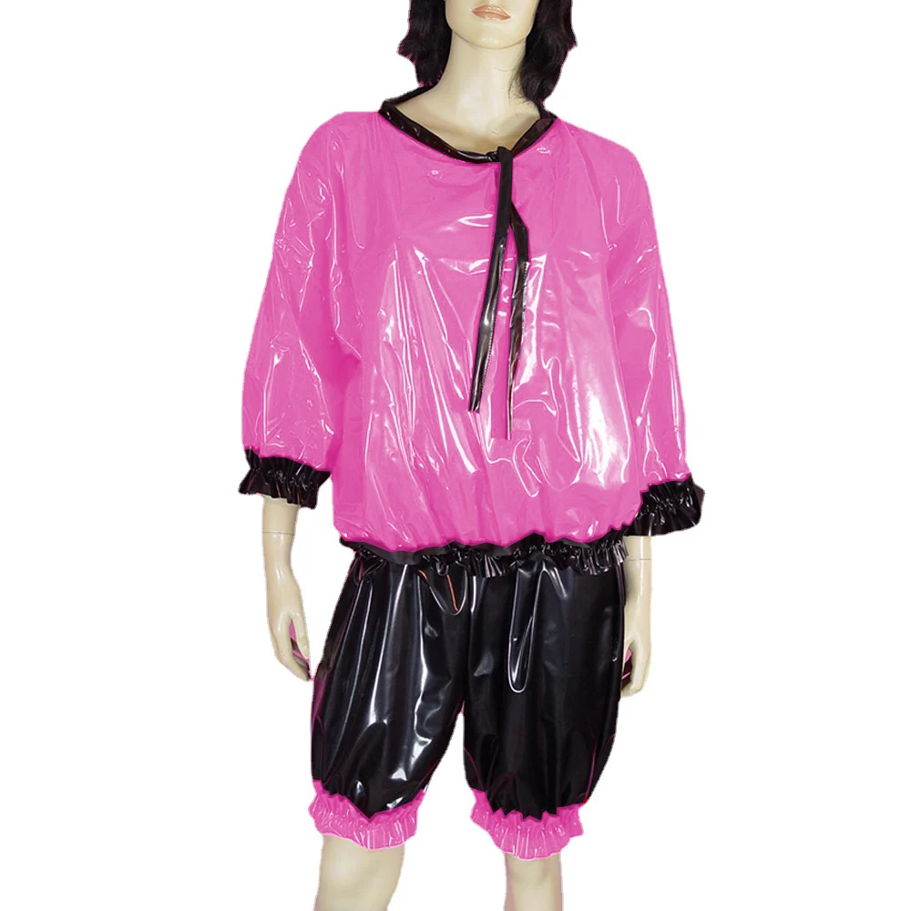 Sexy-Pullover-Wetlook-PVC-Leather-Short-Sets-Sissy-Round-Neck-Tops ...