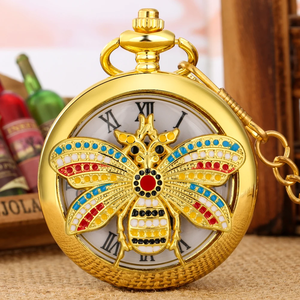 Colorful Hollow Flying Bee Quartz Analógico Pocket Watch Homens ...