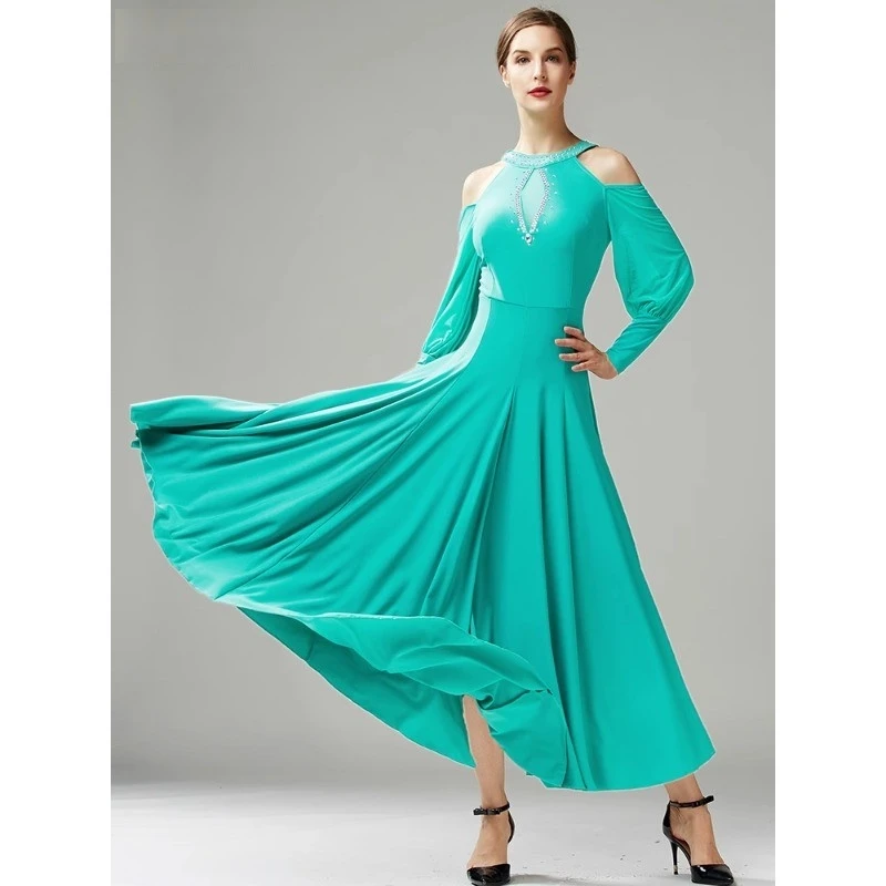 Adult-Off-Shoulder-Ballroom-Dance-Dresses-Elegant-Lantern-Sleeve-Waltz ...