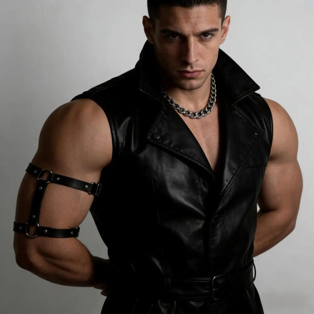 1pcs Men's Faux Leather Upper Arm Bracelet for Men Elastic Adjustable ...