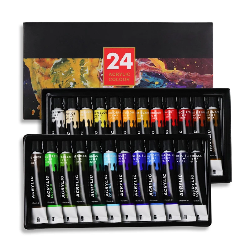 Acrylic-Paints-12-24-Colors-Professional-Set-12ml-Tubes-Artist-Drawing ...