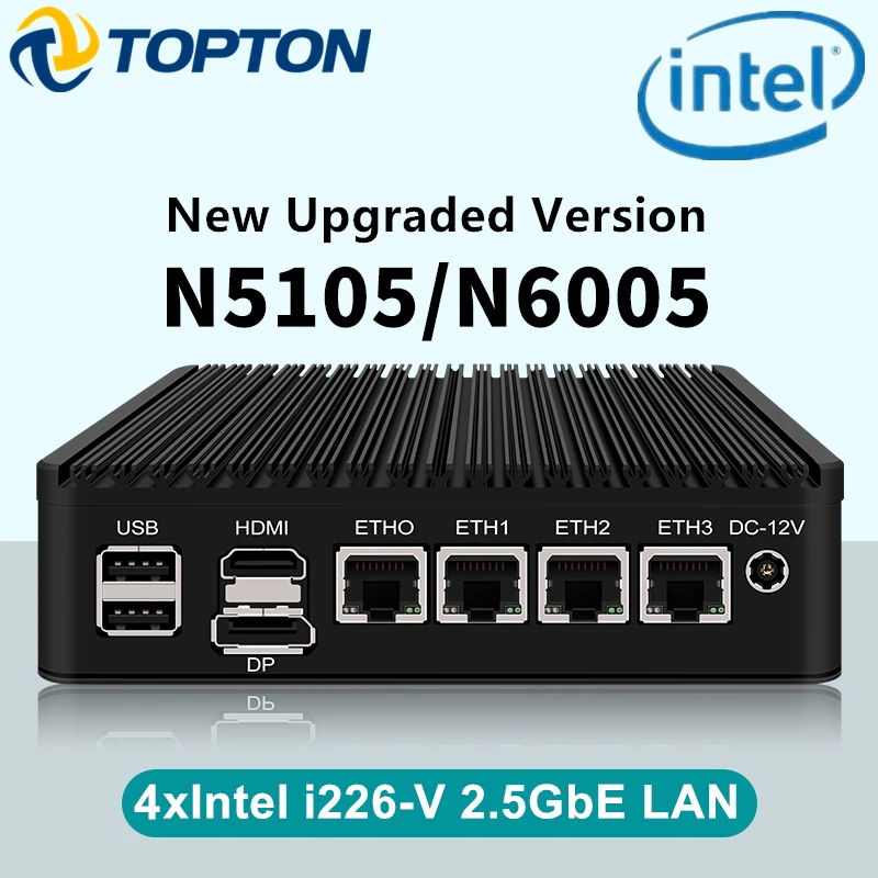 Fanless Mini PC 4 Intel i226-V 2.5Gb LAN N6005 N5105 2*NVMe TPM2.0 ...