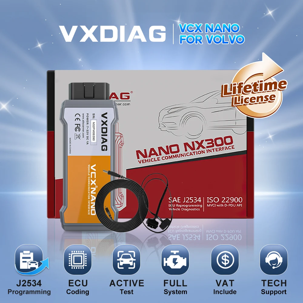 VXDIAG VCX NANO NX300 For Volvo OBD2 Diagnostic Tools 2014D DICE j2534 ECU Coding Programming ...