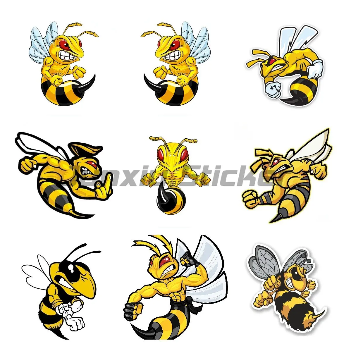 Cartoon Bee Sticker Angry Strong Bee Car Decal Bee Reject Gesture ...
