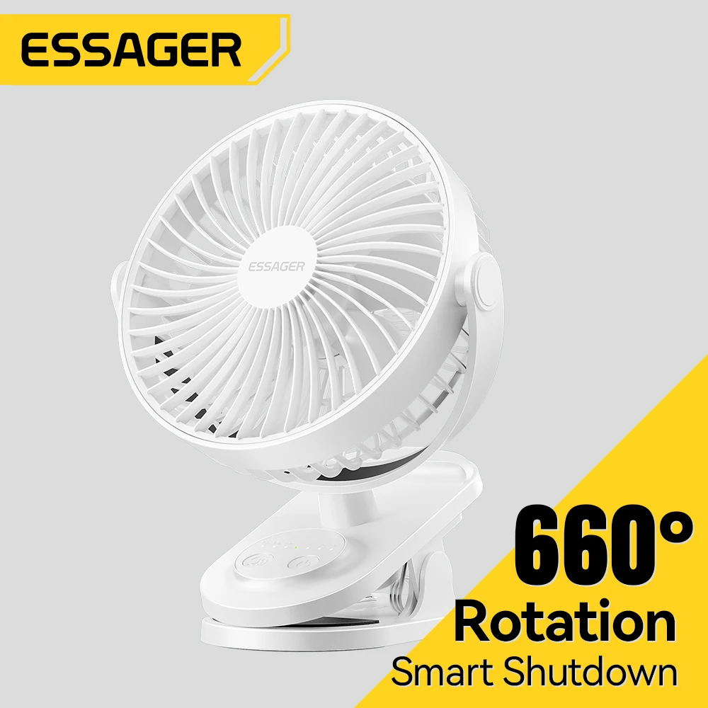Essager Portable USB Rechargeable Fan Adjustable Clip-Mounted Cooling ...