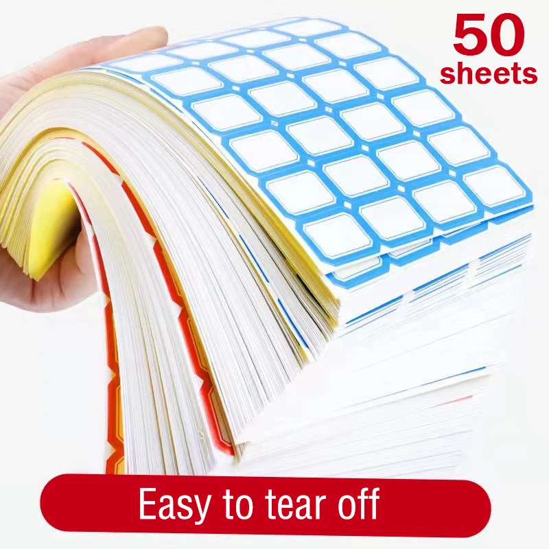 50-Sheets-pack-Self-Adhesive-Sticky-Blue-Red-Label-Name-Stickers-Blank ...