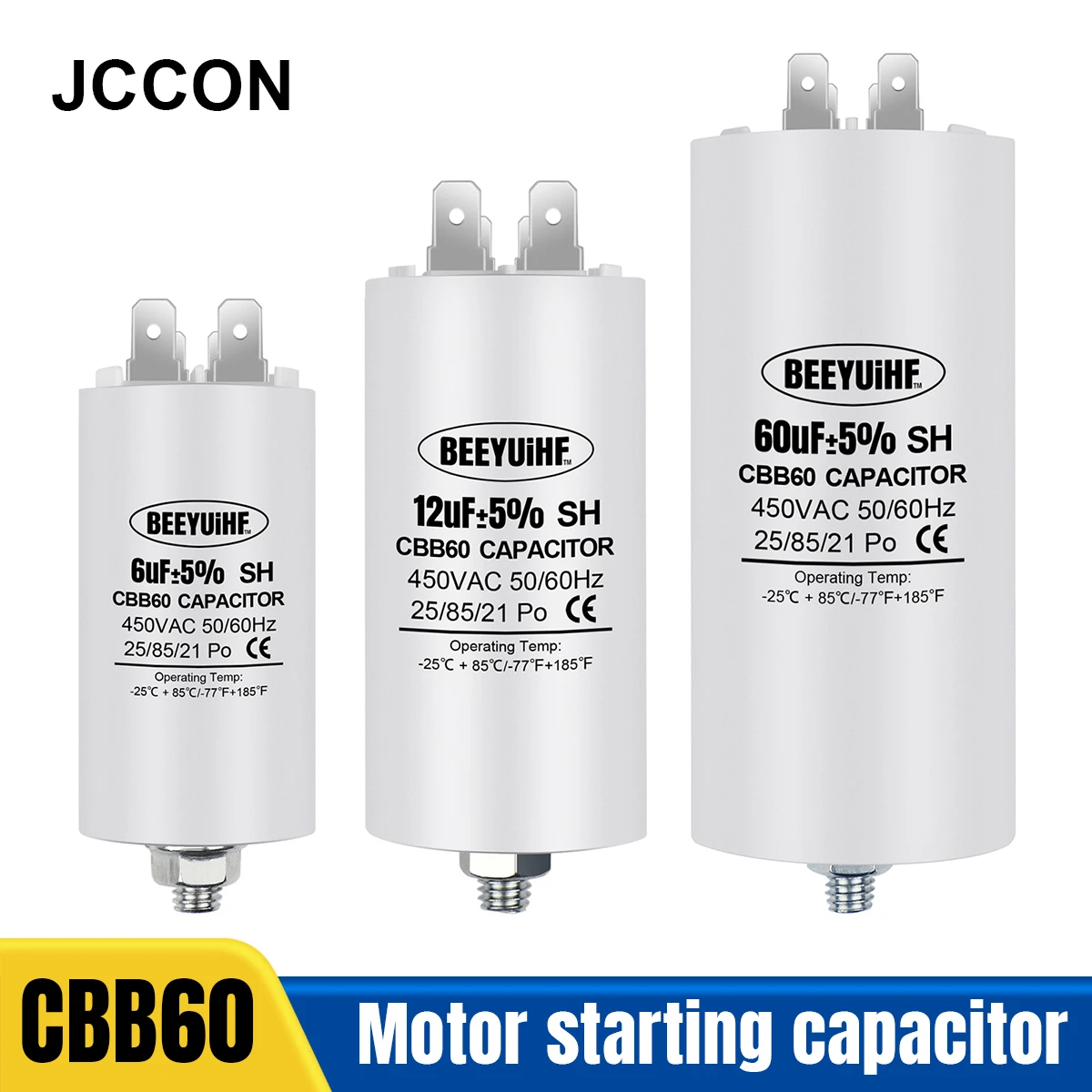 BEEYUIHF CBB60 Starting Capacitor 6uF~60uF Motor Capacitor 50 / 60Hz 450VAC with M8 screw for ...
