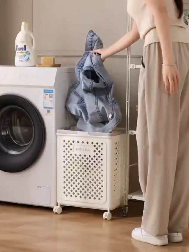 K/Foldable Laundry TrollEy/ Foldable Laundry Basket with Wheels Rolling ...