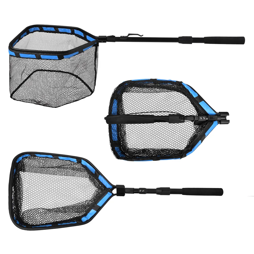 Landing Nets For Fishing 100cm Telescopic Folding Saltwater Rubber Hand ...