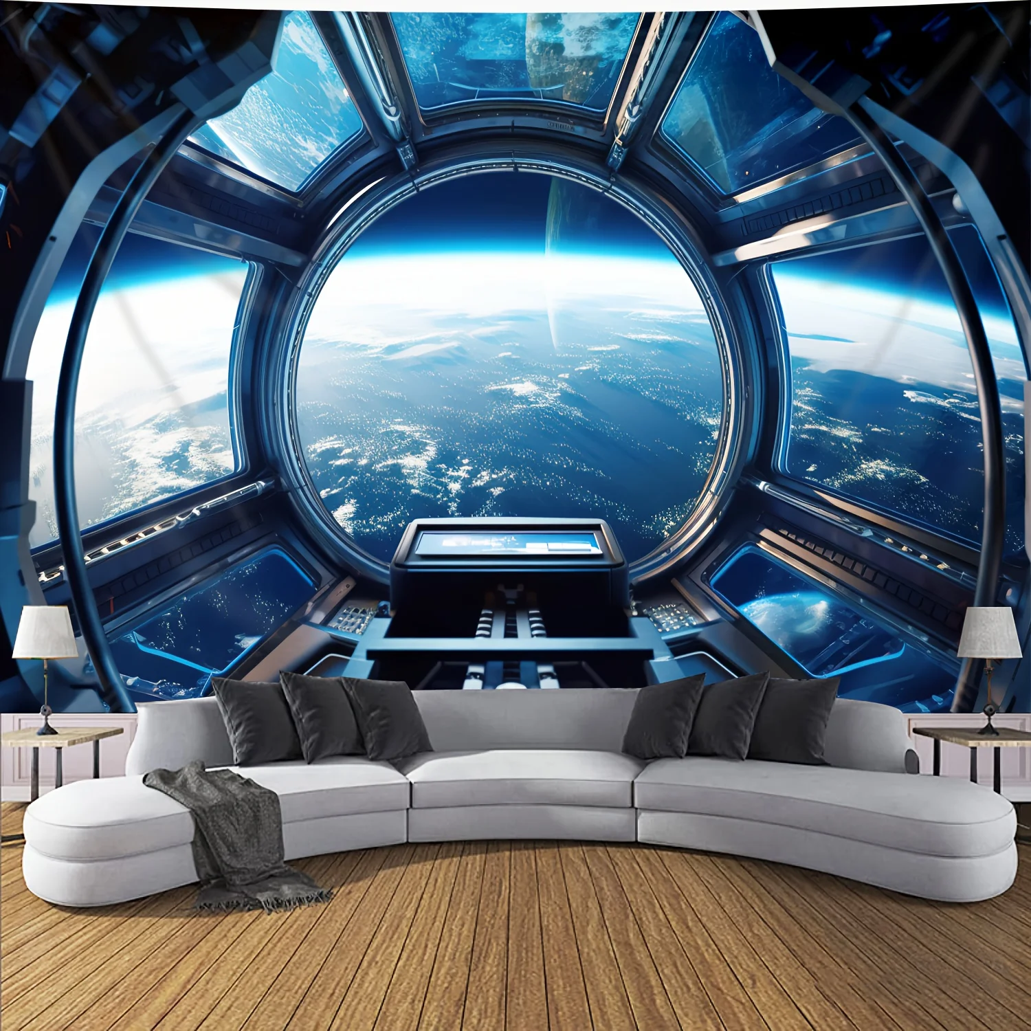 Planeta espacial de ficção científica, sala de estar, quarto, suspensão ...