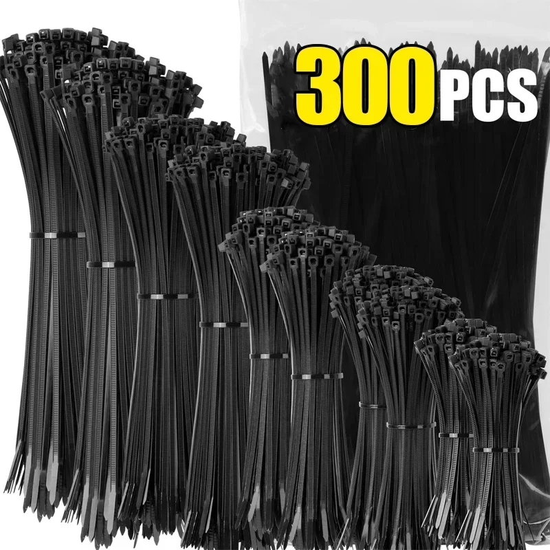 100-300Pcs Plastic Nylon Cable Ties Detachable Self-locking Cord Ties Straps Fastening Loop ...