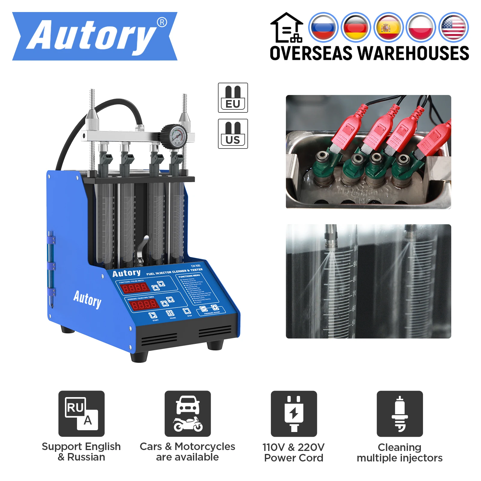 Autory Cn100 자동차 연료 인젝터 테스터 청소 기계 누출 및 블록 테스트 오토바이 인젝터 스로틀 밸브 점화 플러그인젝터 청소 및 감지기 기계 Aliexpress
