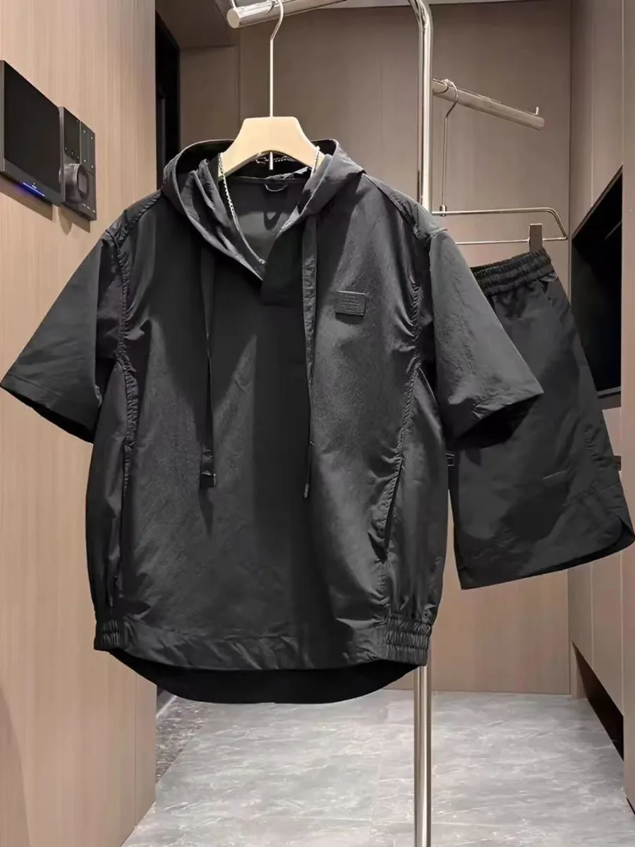 Quick-Drying-Cargo-Hooded-Summer-Outfits-Men-Two-piece-Loose-Fashion ...