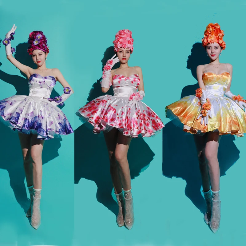 Vestido-hinchado-de-flores-para-mujer-ropa-para-fiesta-club-nocturno-DJ ...