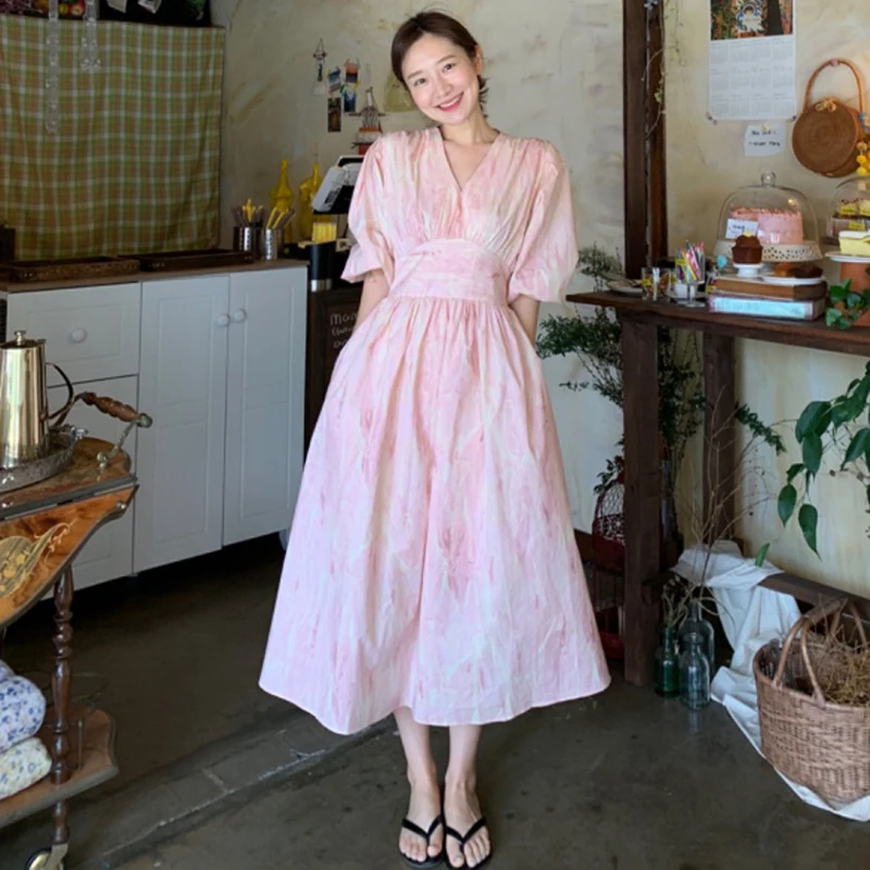 Vestidos-de-temperamento-Vintage-de-estilo-coreano-estampado-cuello-en ...