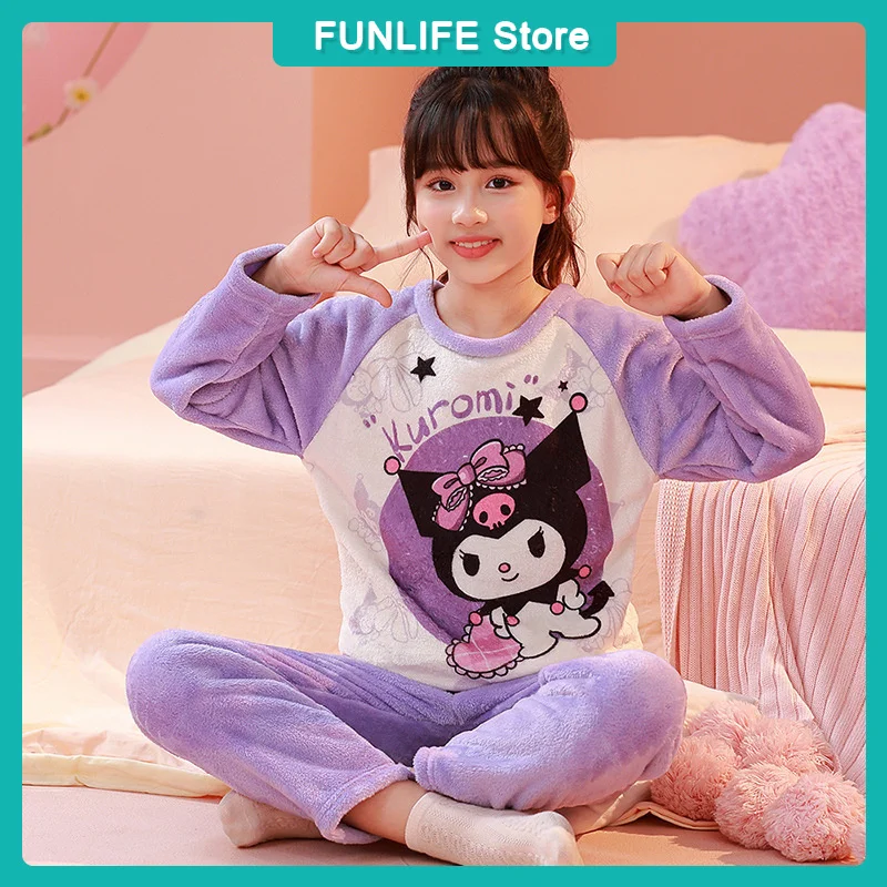 Sanrio-Cartoon-Flannel-Pajama-Children-Kuromi-Melody-Purin-Plush ...