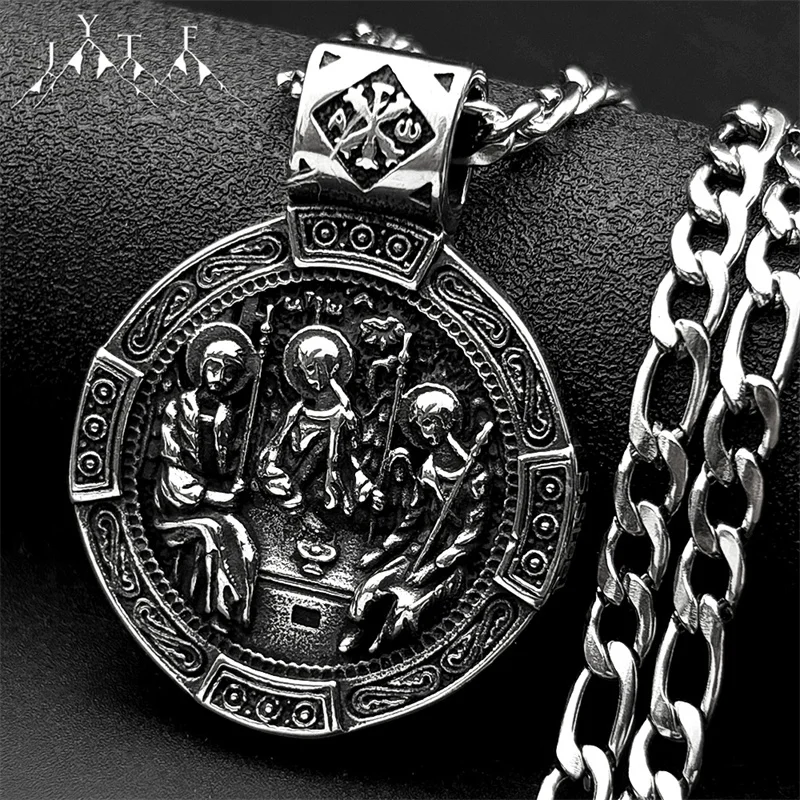 Vintage Orthodox Icons Holy Trinity Round Pendant Necklace for Men ...