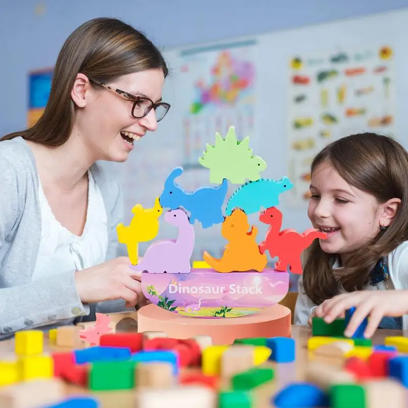 Dinosaur Stacking Toys Wooden Dino Stacking Game Preschool Montessori ...