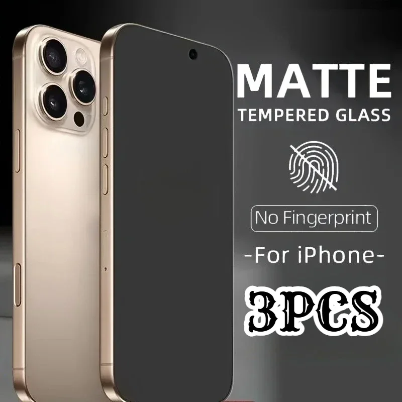 3Pcs Matte Tempered Glass for iPhone 16 Pro Max 14 15 Plus Screen ...