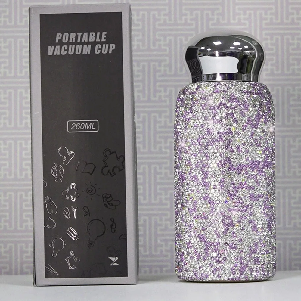 Women Portable Vacuum Cup Stainless Steel Creative Rhinestone Thermos ...