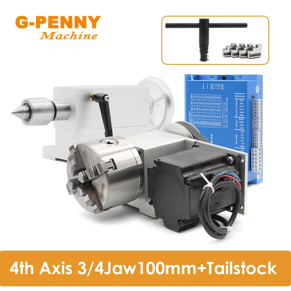 3/4Jaw 4th Axis 100mm Tailstoc CNC dividing head/Rotation/A axis kit ...