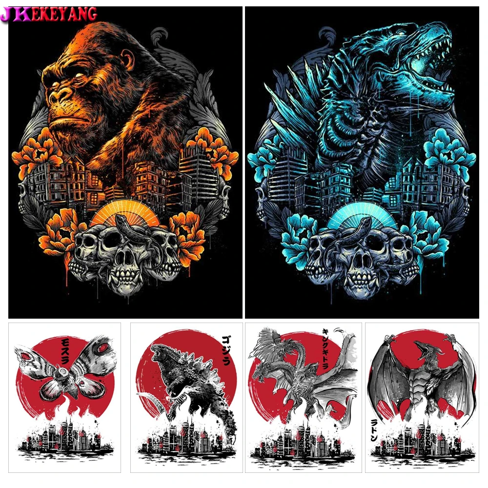 Pintura-de-diamante-5D-DIY-King-Kong-y-Godzilla-mosaico-de-diamantes ...