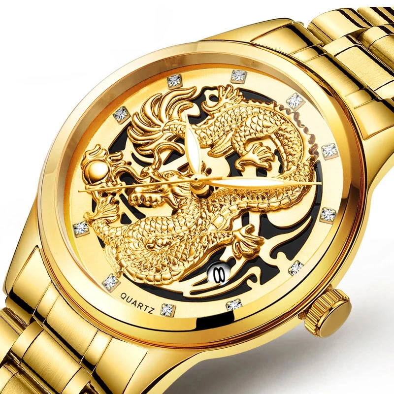 Men Chinese Dragon Pattern Date Quartz Watch -SHEIN | atelier-yuwa.ciao.jp