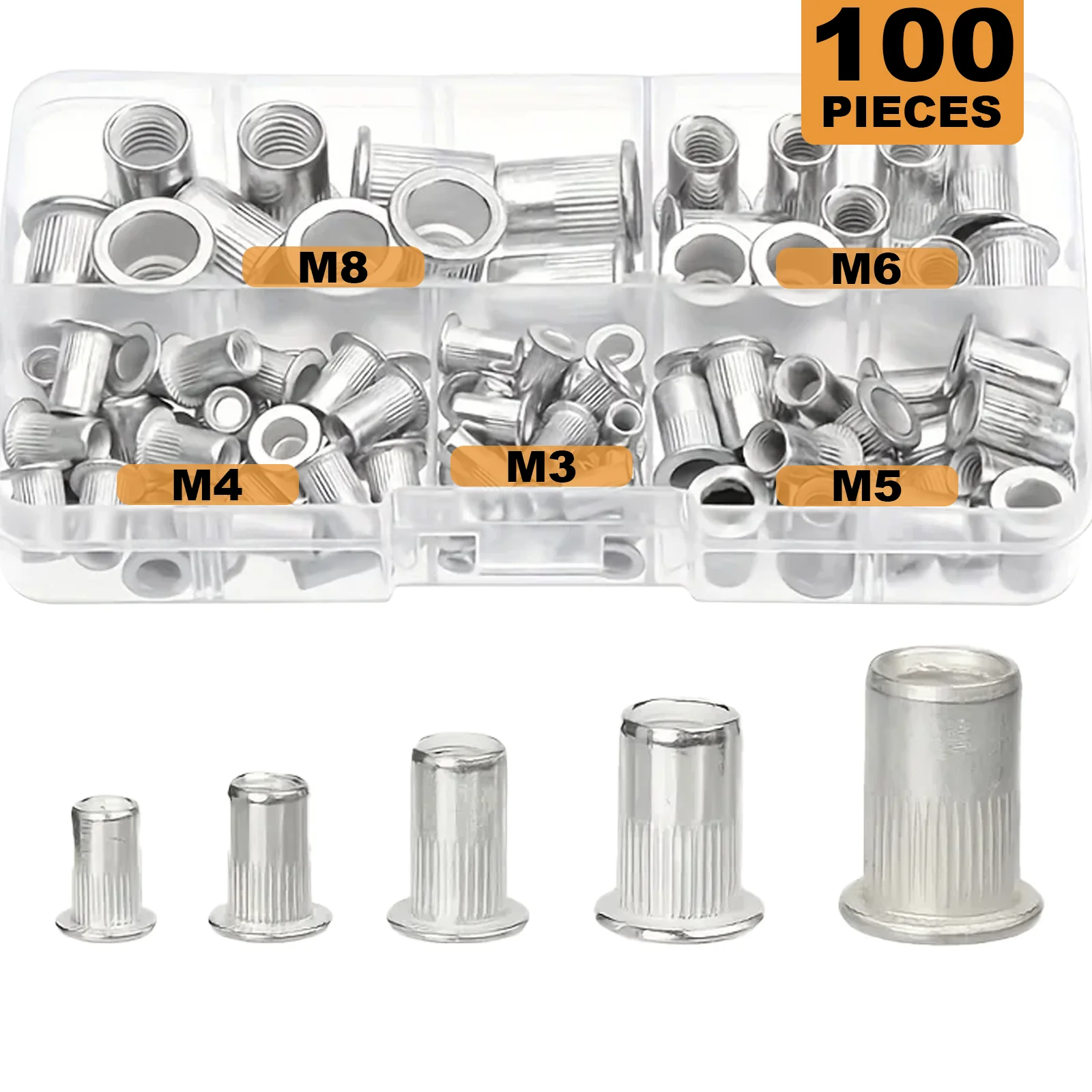 100-Pcs-aluminum-rivet-nut-kit-threaded-inserts-M4-M5-M6-M8-Mixed ...