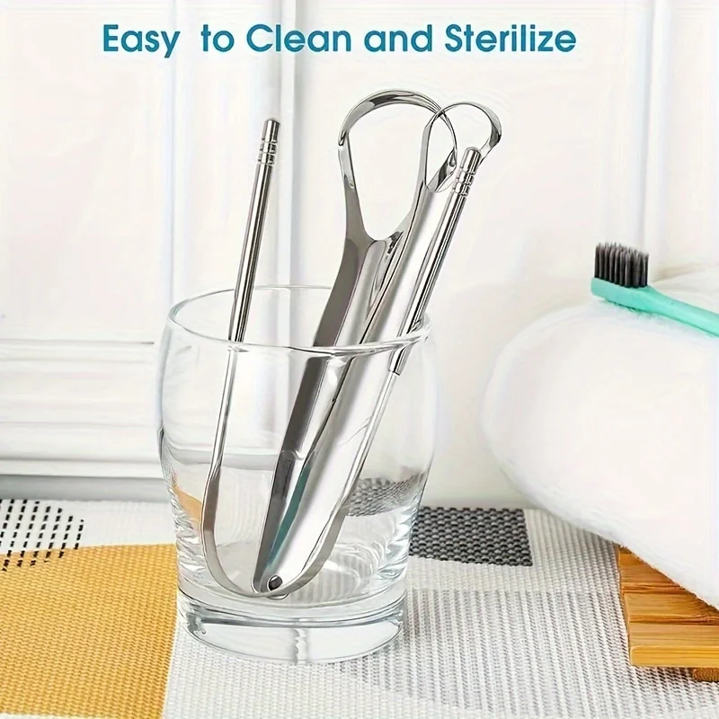 3-Piece Set, Stainless Steel Tongue Scrapers, Oral Hygiene Tools, Dual ...