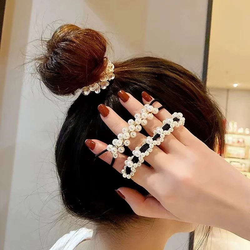 Elegant-pearl-flower-head-rope-female-simple-temperament-with-ponytail ...