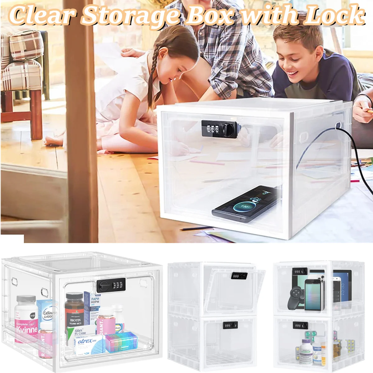 Lockable-Box-Medicine-Lock-Box-for-Safe-Medication-Clear-Storage-Box ...