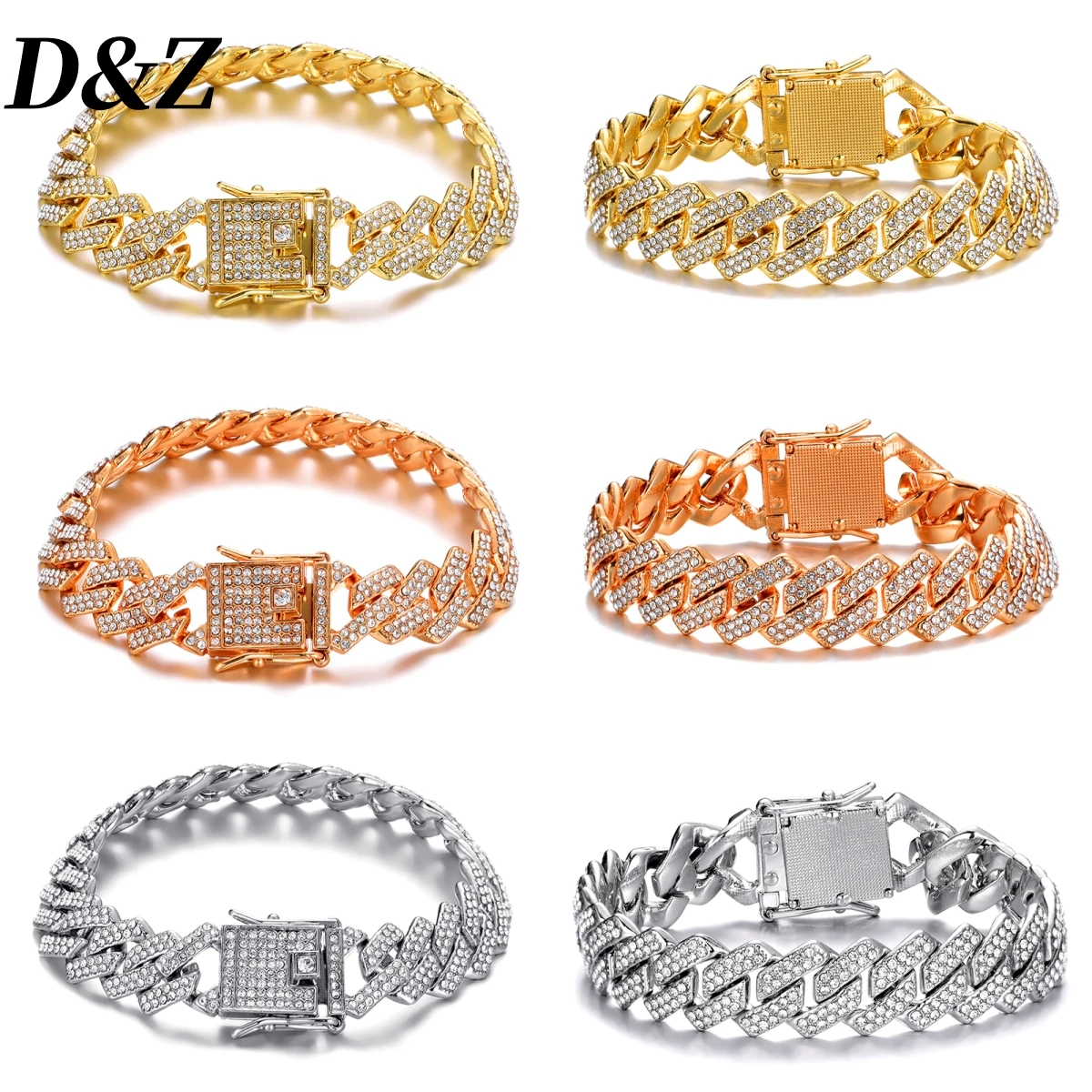 D-Z-Hip-Pop-Cuban-Chain-Necklace-Bracelet-For-Men-2-Rows-Iced-Out-CZ ...