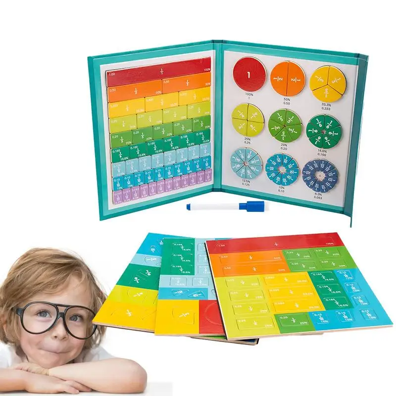 Magnetic Counters Math Manipulatives Wooden Fraction Book Set ...