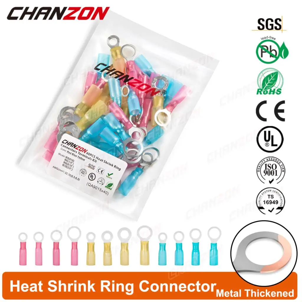 40PCS 16 Assortment Heat Shrink Crimp Ring Connectors Kit Red Blue ...
