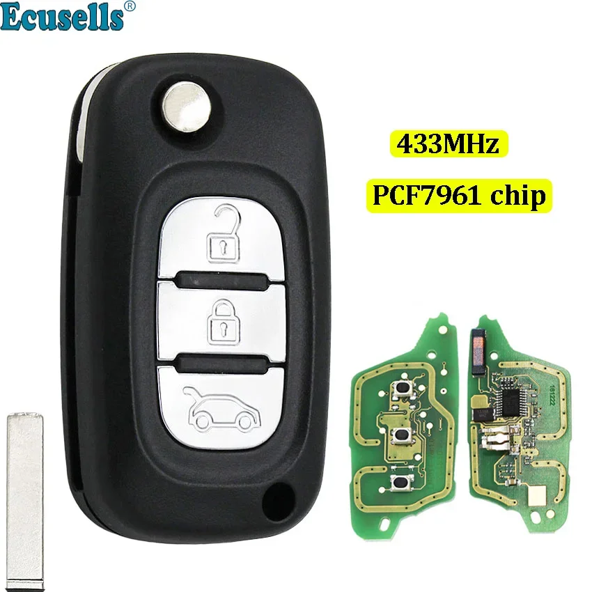 3-Buttons-Folding-Flip-Remote-Key-Fob-433MHz-with-ID46-PCF7961-Chip-for ...