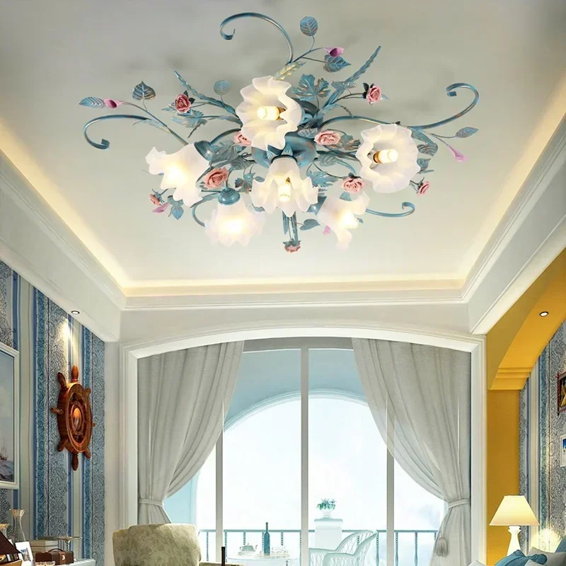 Modern Pastoral Style Warm Romantic Ceiling Lamp Rose Flower Grass ...